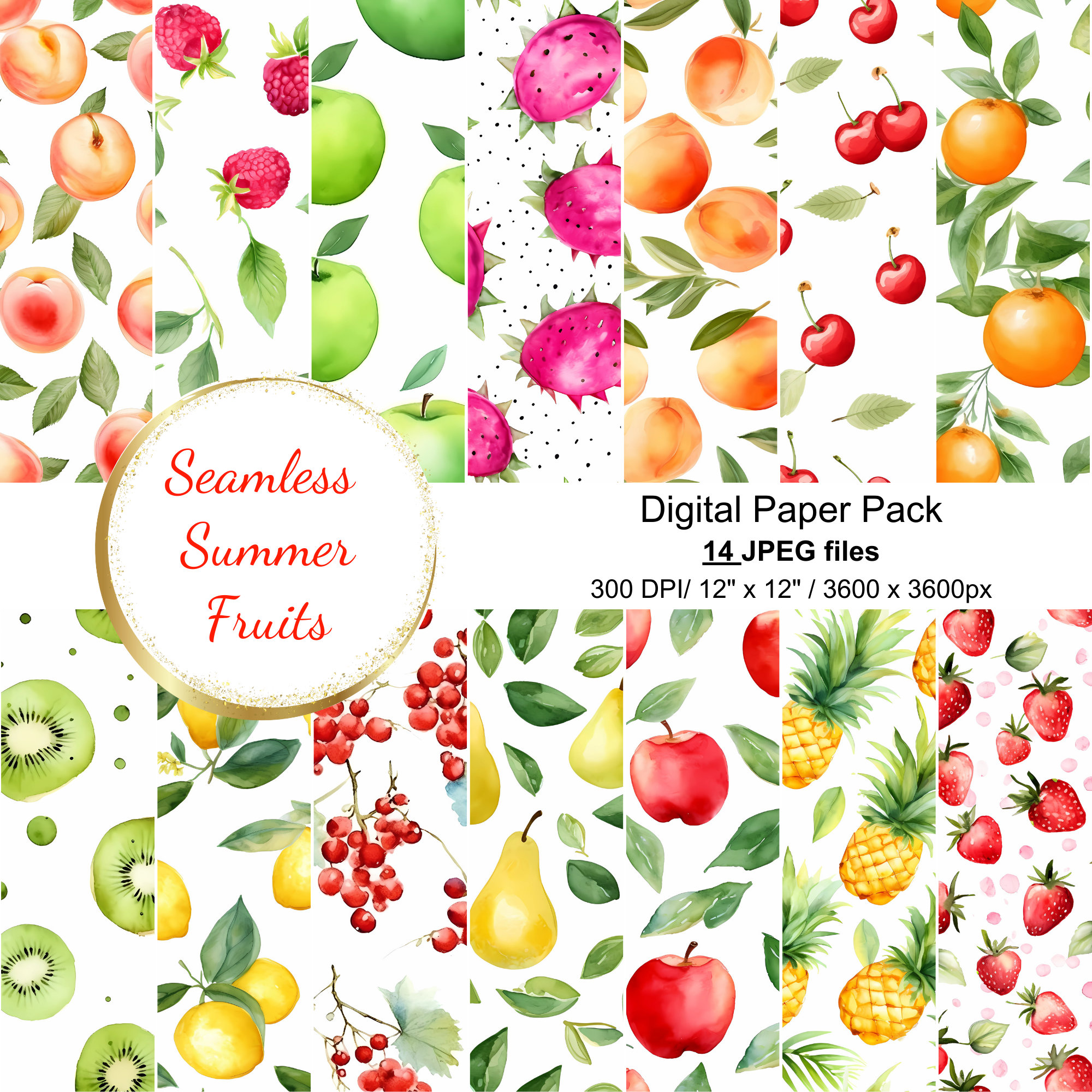 Summer Fruit Digital Paper, Seamless Pattern, Fruit Backdrop, Fruit ...