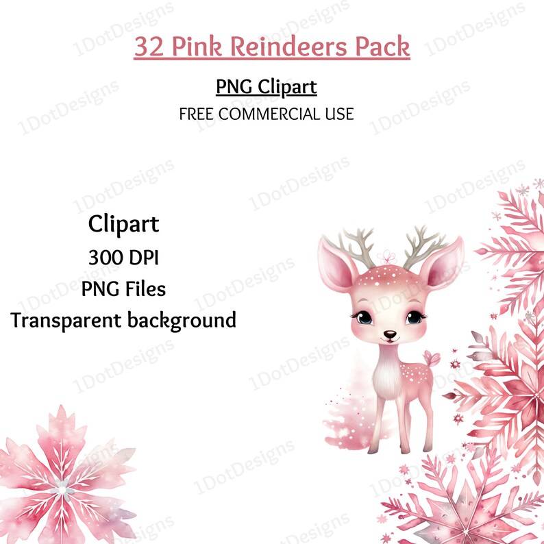 Pink Reindeer Clipart Bundle, Christmas PNG, Christmas Clipart, Baby ...