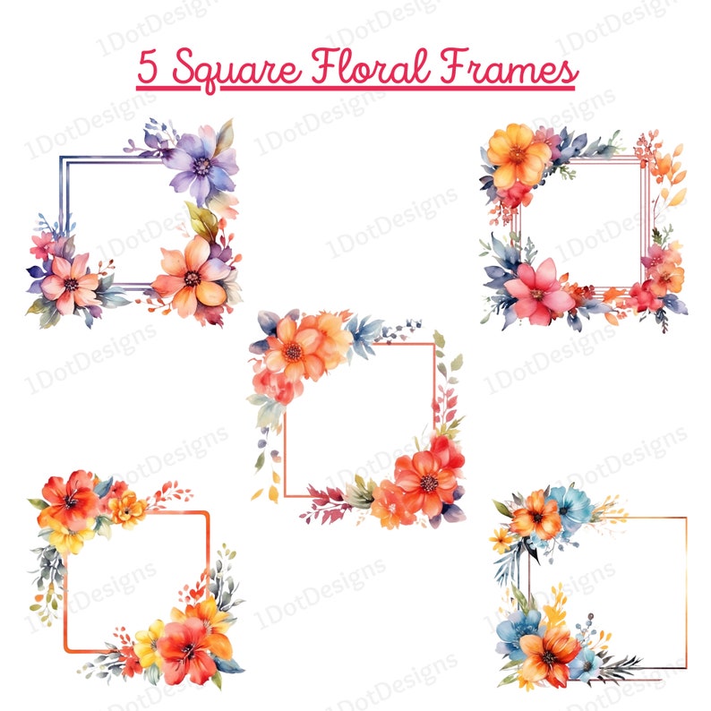 Watercolor Floral Frames Clipart, Summer PNG Bundle (digital Download ...