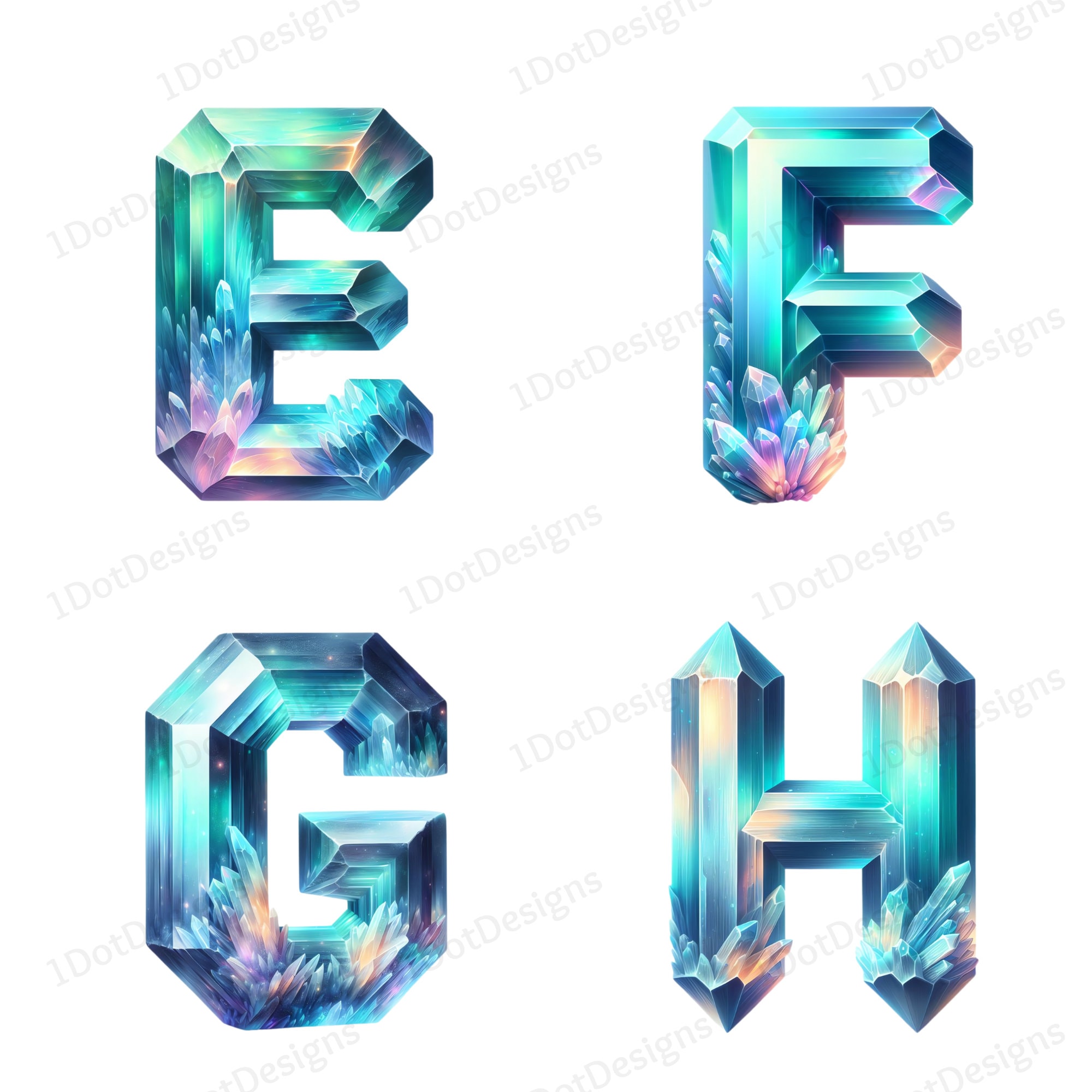 26 Aurora Crystal Alphabet Clipart Bundle, Aurora PNG, Letters Clipart ...