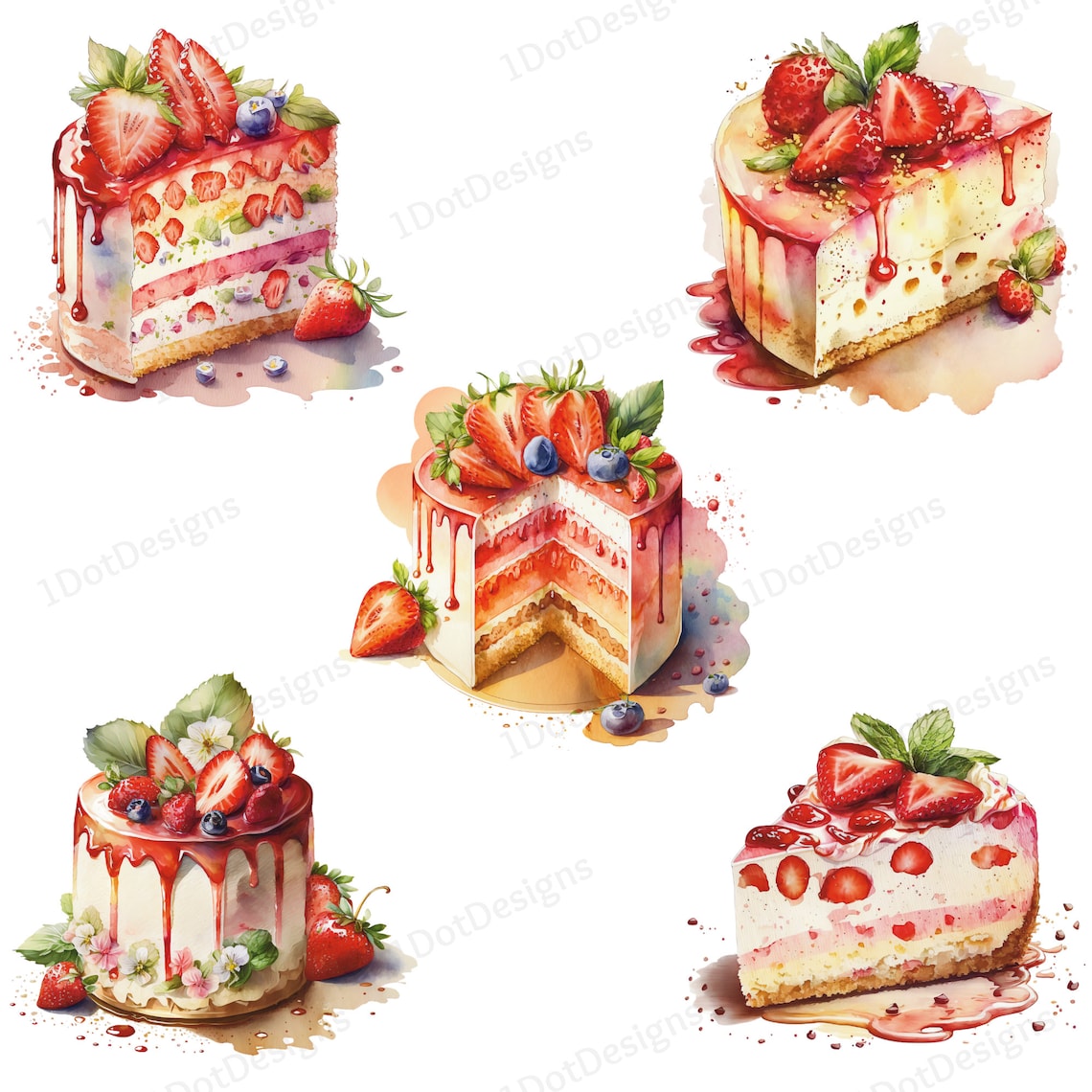 Strawberry Birthday Cake Clipart Bundle Summer PNG - Etsy