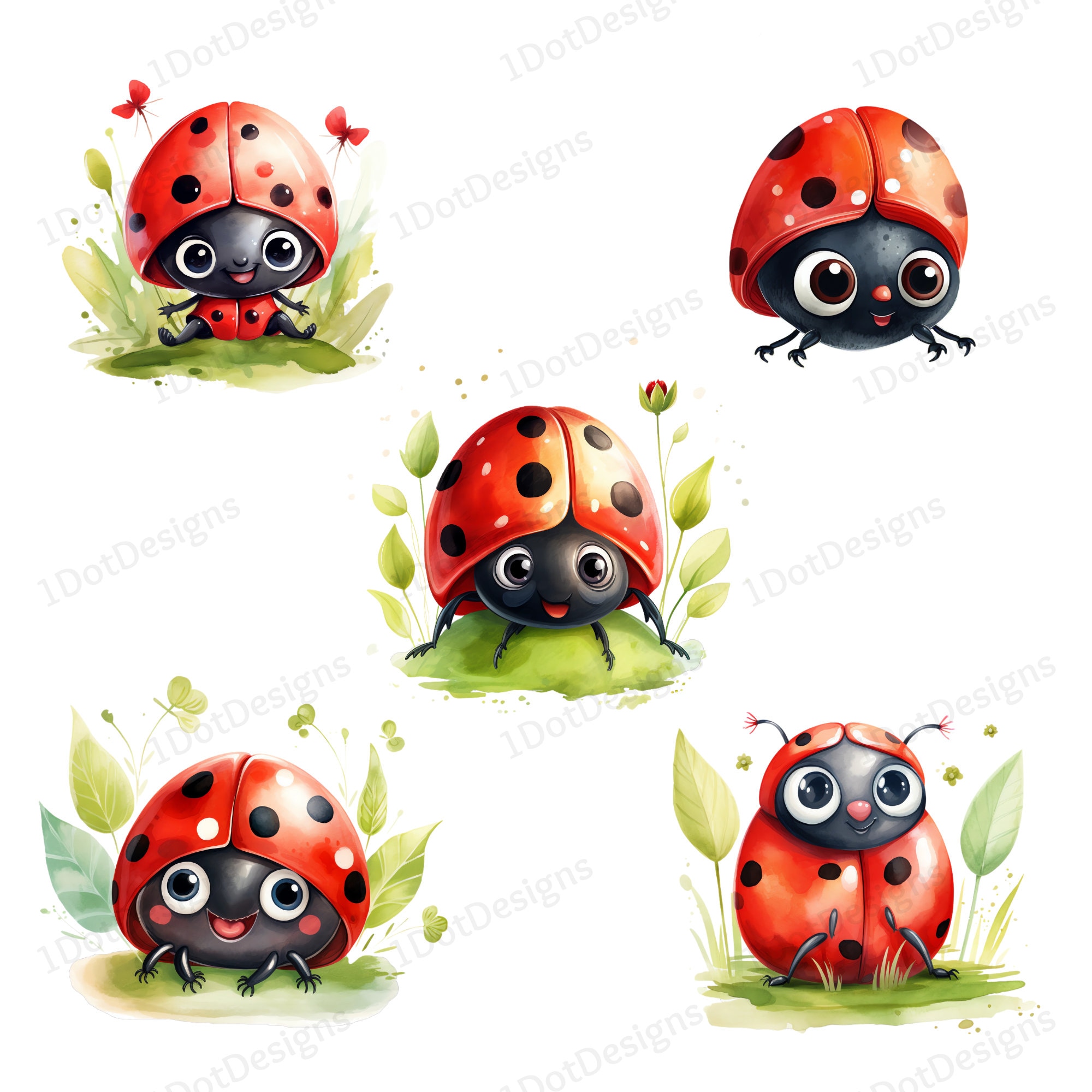 Cute Baby Ladybug Clipart Bundle, Nursery PNG, Watercolor Clipart ...