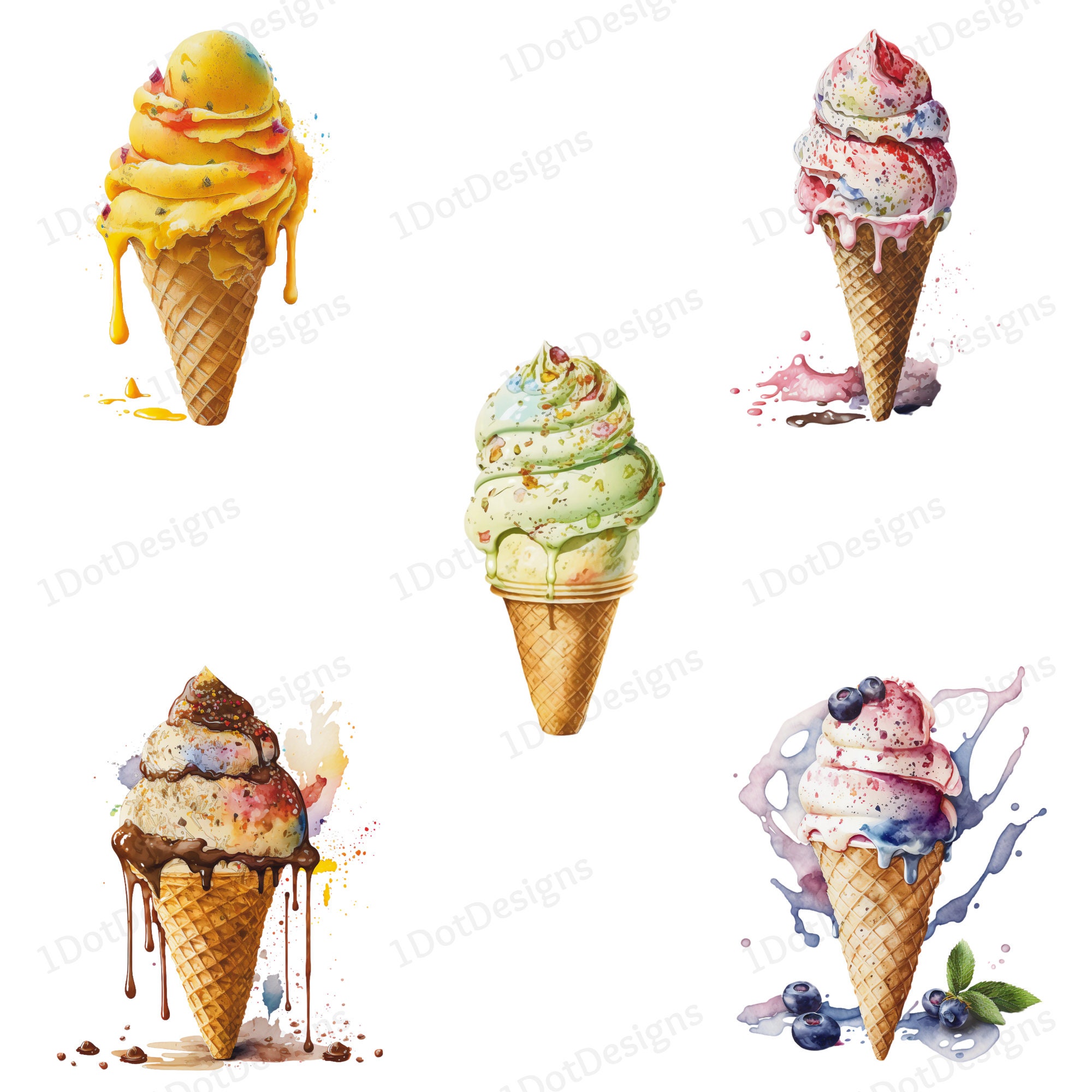 Summer Icecream Clipart Bundle, Summer PNG, Watercolor Clipart, Fruit ...
