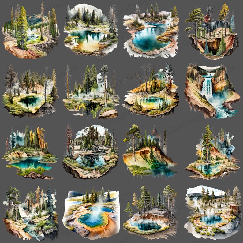 Watercolor Yellowstone Clipart Bundle, Forest PNG, Watercolor Clipart ...