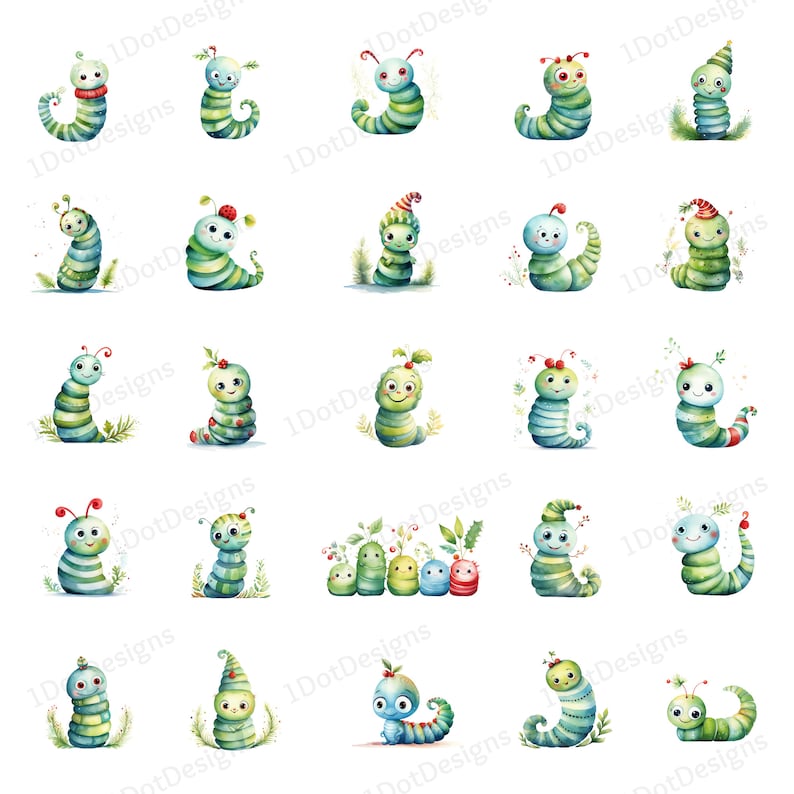 Cute Caterpillar Clipart Bundle, Christmas PNG, Christmas Clipart, Cool ...