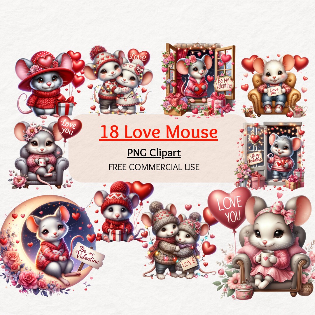 Valentine Mouse Clipart Bundle, Valentines Day Clipart, Love Clipart ...