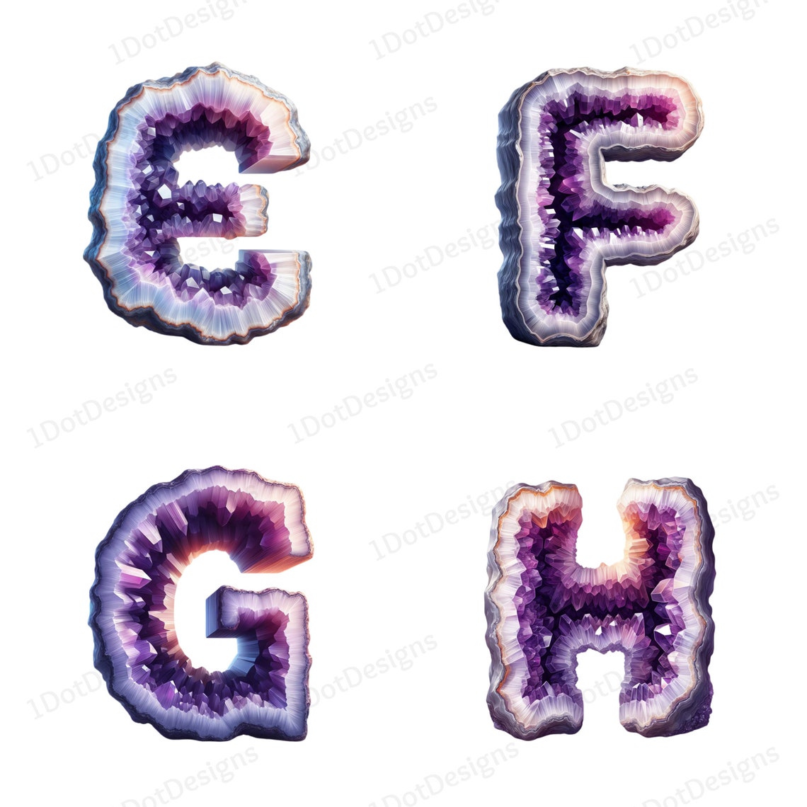 Amethyst Geode Alphabet Clipart Bundle, Watercolor PNG (digital ...