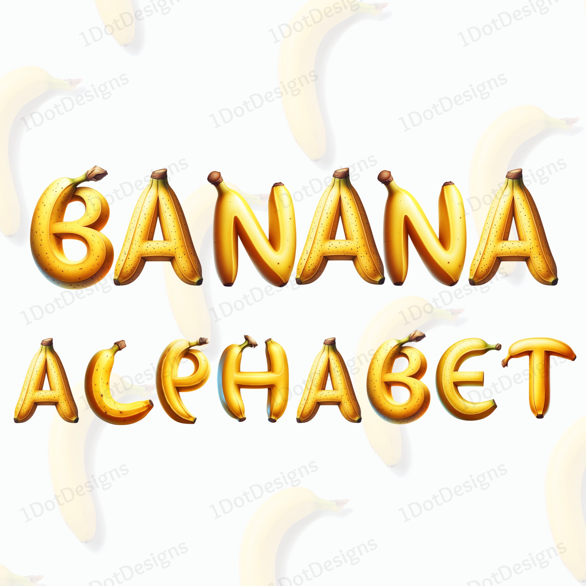 26 Banana Alphabet Clipart Bundle, Banana PNG, Letters Clipart, Fancy ...