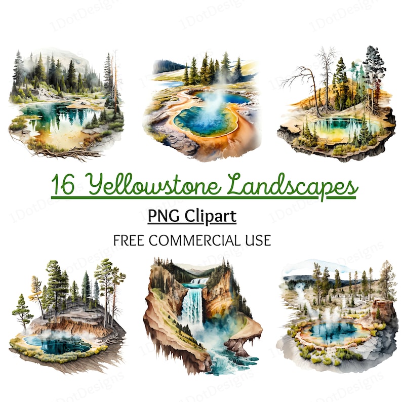 Watercolor Yellowstone Clipart Bundle, Forest PNG, Watercolor Clipart ...