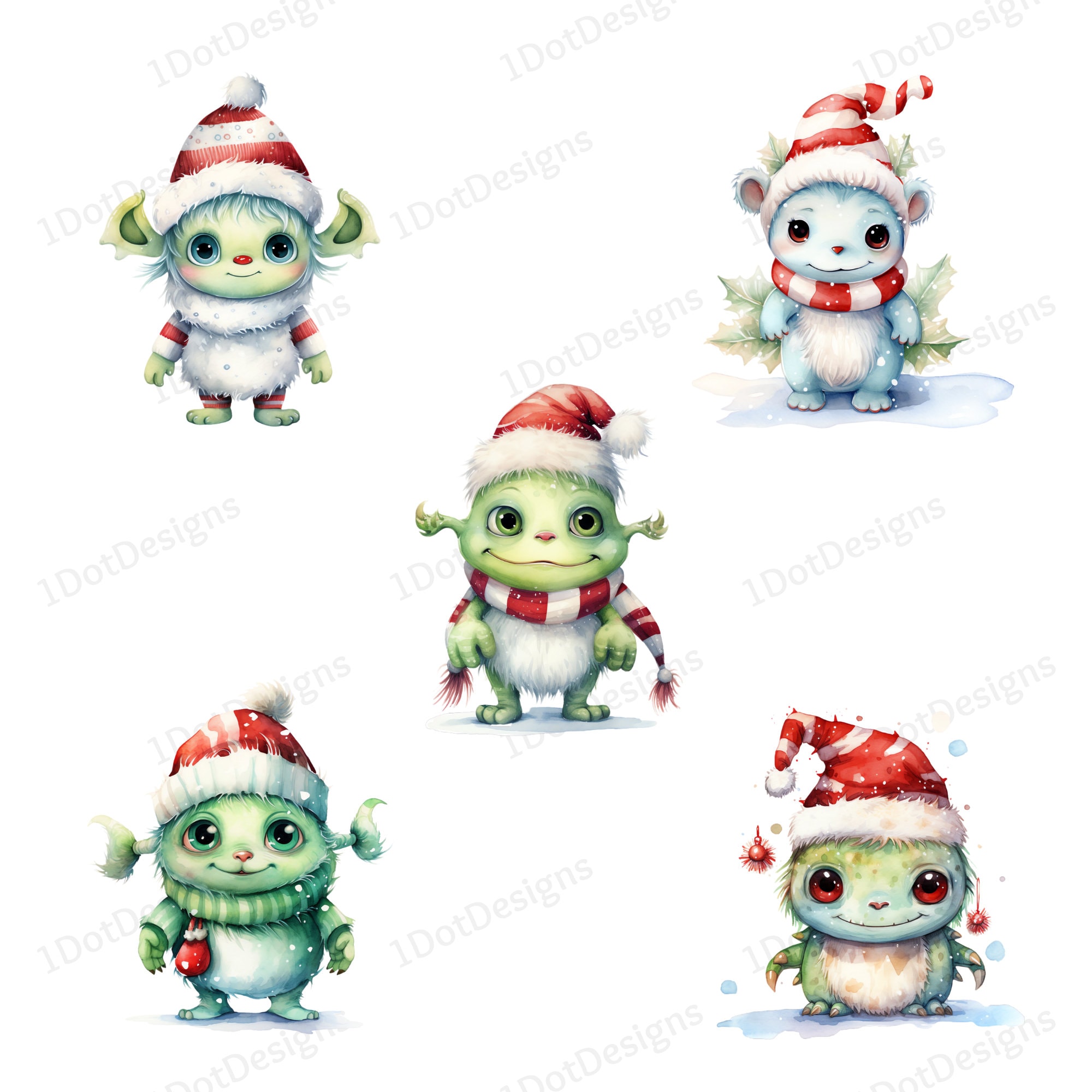 Green Christmas Monsters Clipart Bundle Christmas PNG - Etsy