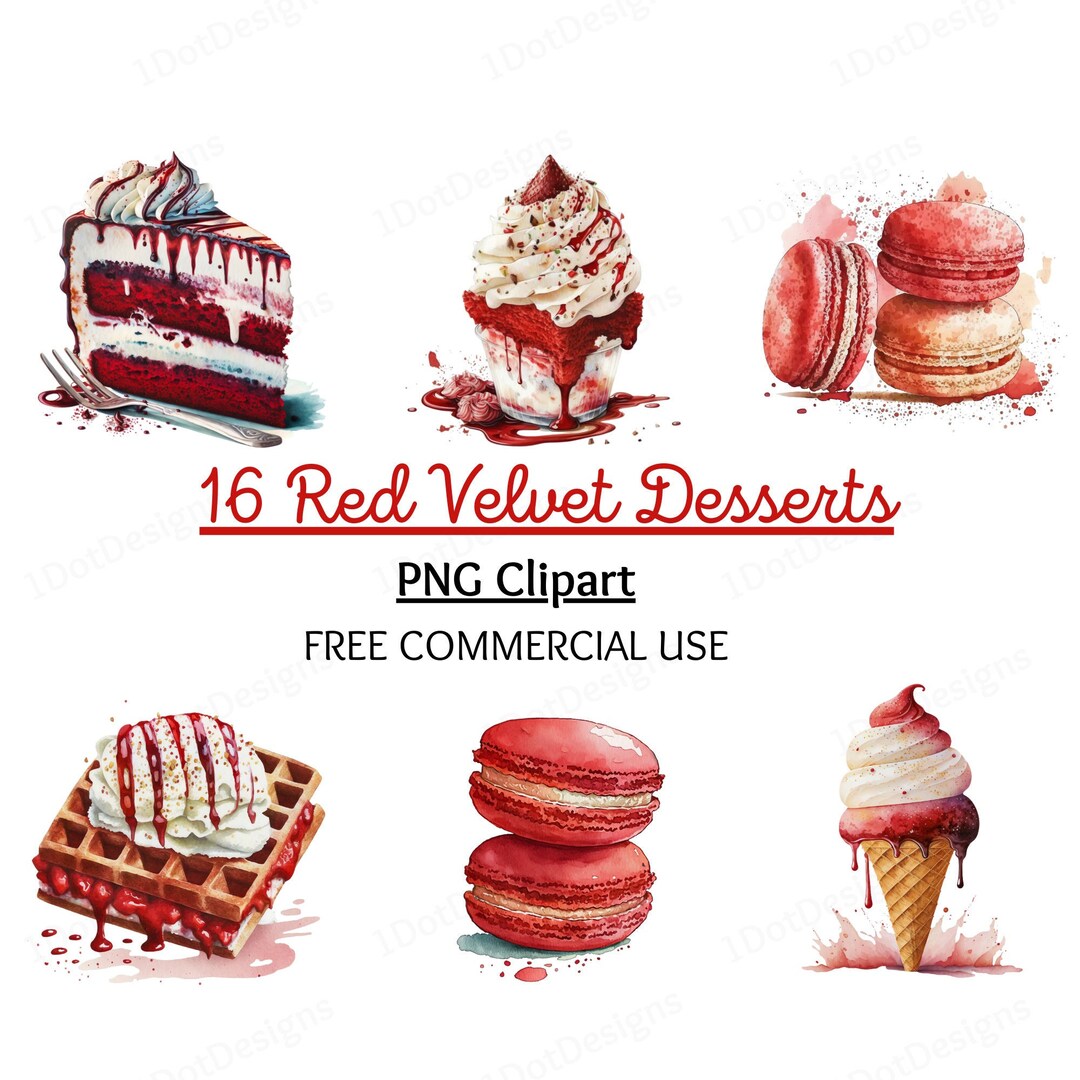 Red Velvet Desserts Clipart Bundle, Summer PNG, Watercolor Clipart, Red ...