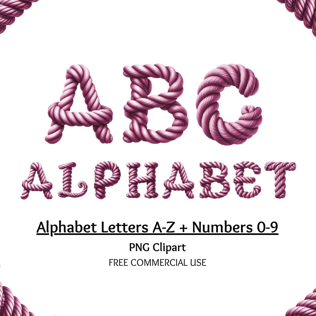36 Pink Rope Alphabet and Numbers Clipart Bundle, Rope PNG, Rope ...