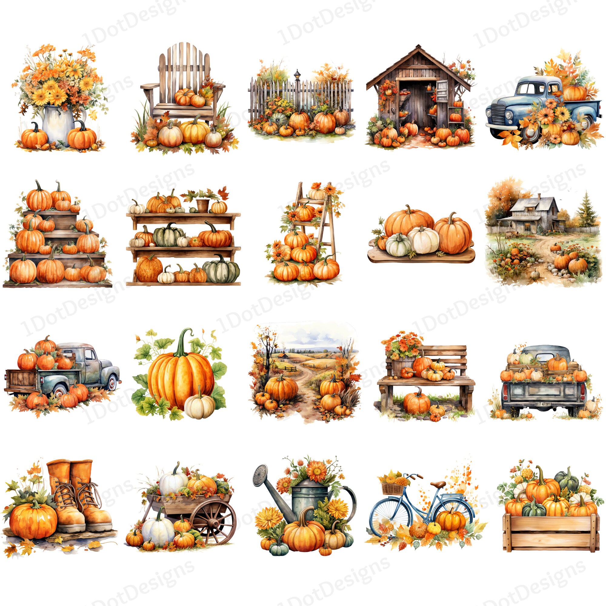 Pumpkin Garden Clipart Bundle Halloween PNG Pumpkins - Etsy