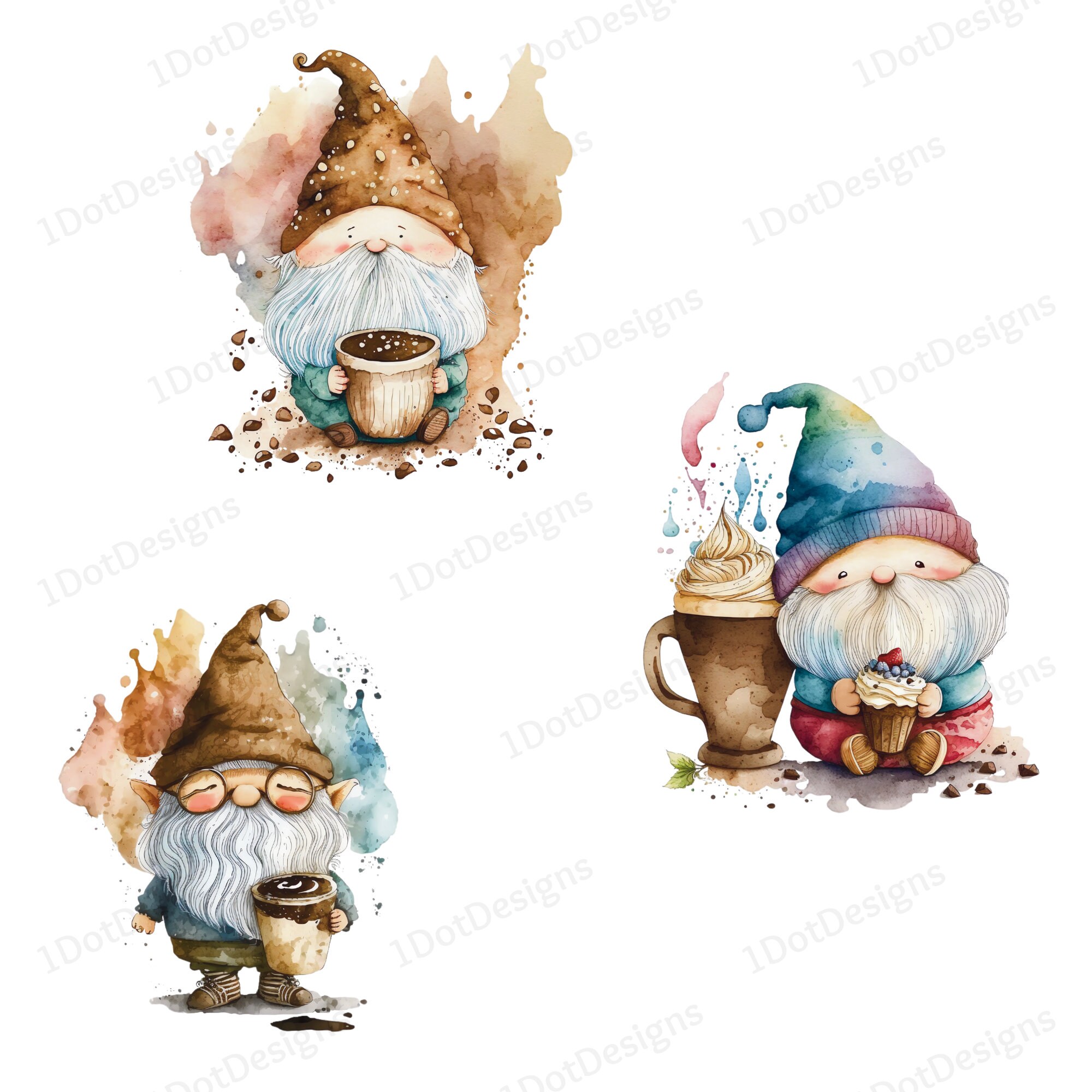 Coffee Gnome PNG Clipart, Watercolor Gnomes, Gnome Png, Coffee Clipart ...