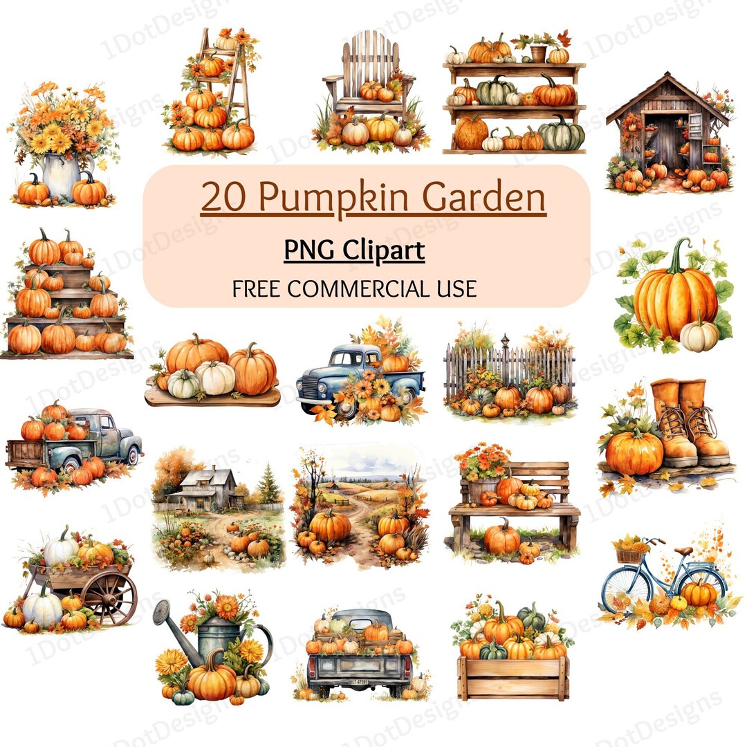Pumpkin Garden Clipart Bundle, Halloween PNG, Pumpkins Sublimation ...