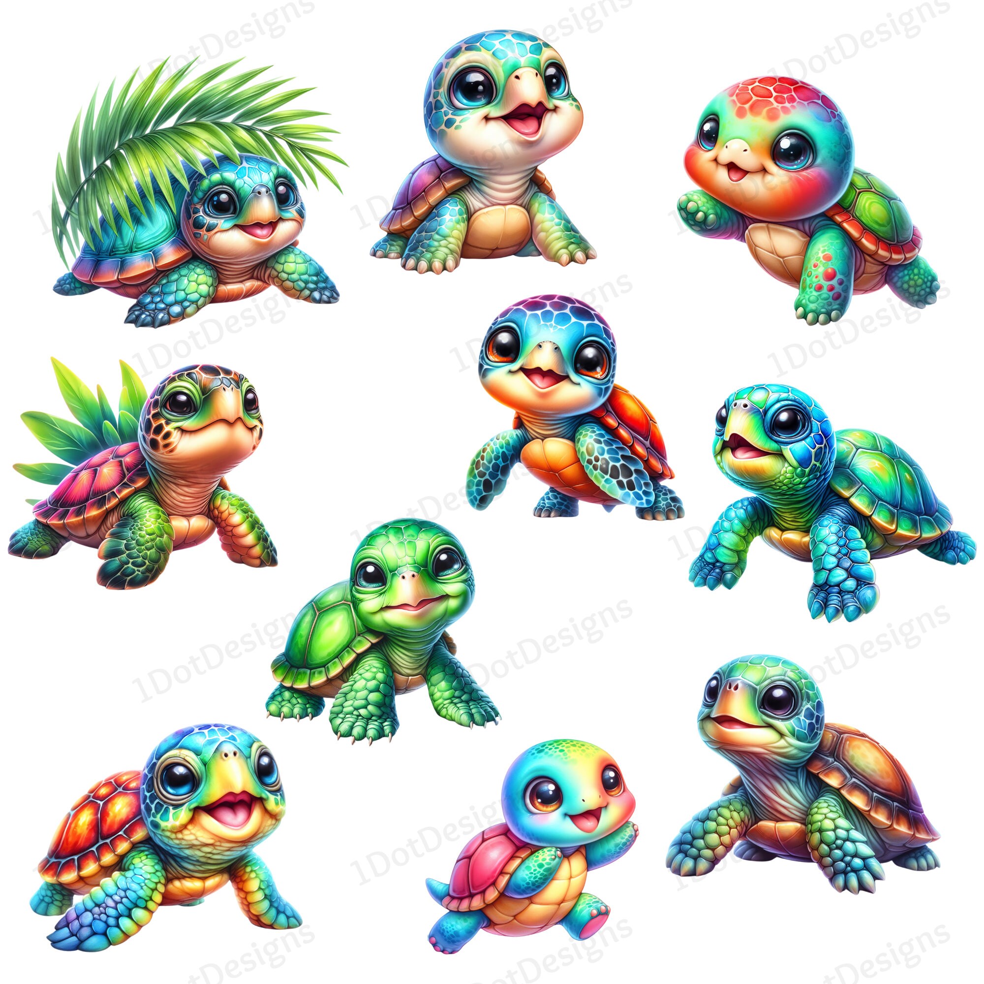 Cute Turtle Clipart Bundle, Baby Turtle PNG, Baby Turtle Clipart ...