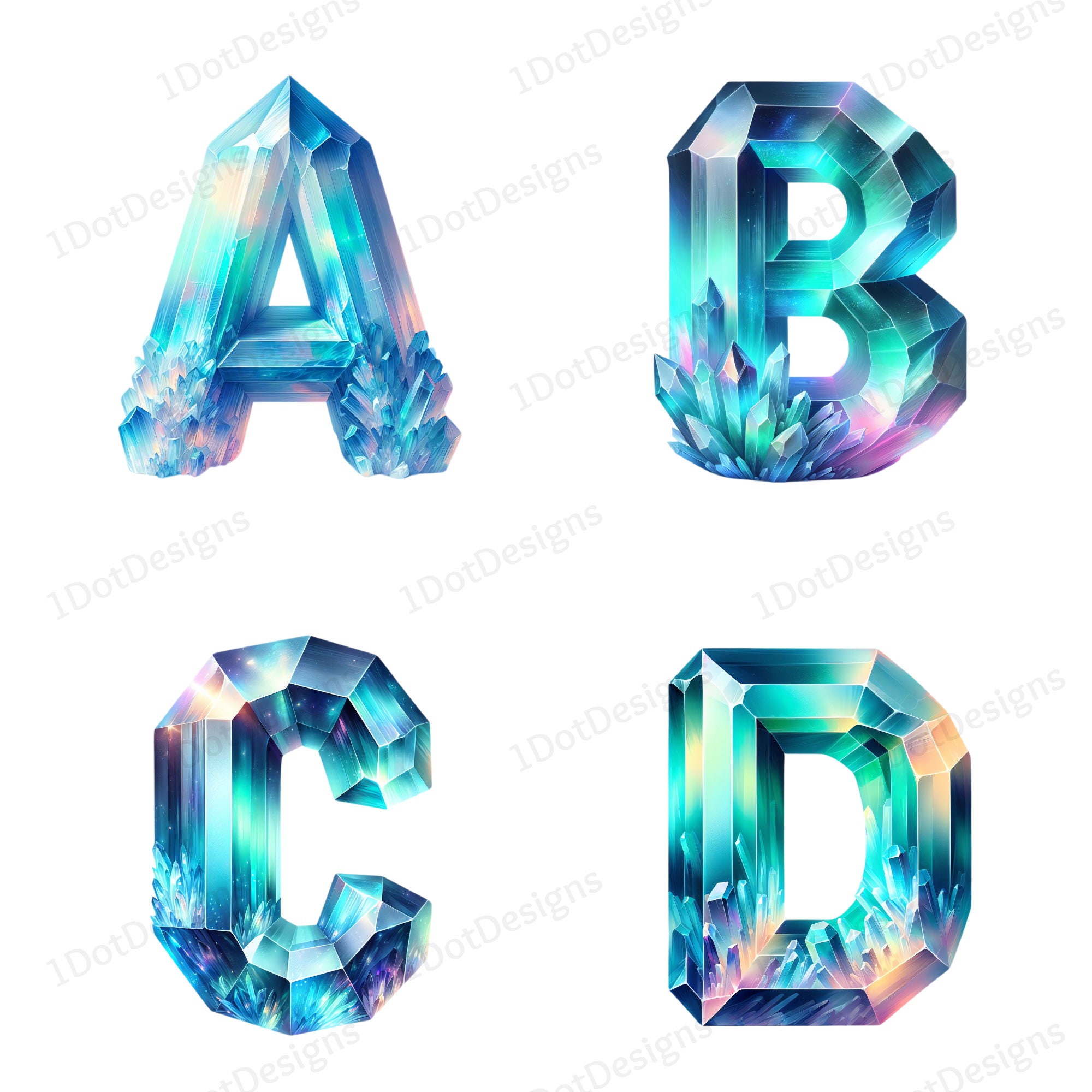 26 Aurora Crystal Alphabet Clipart Bundle, Aurora PNG, Letters Clipart ...