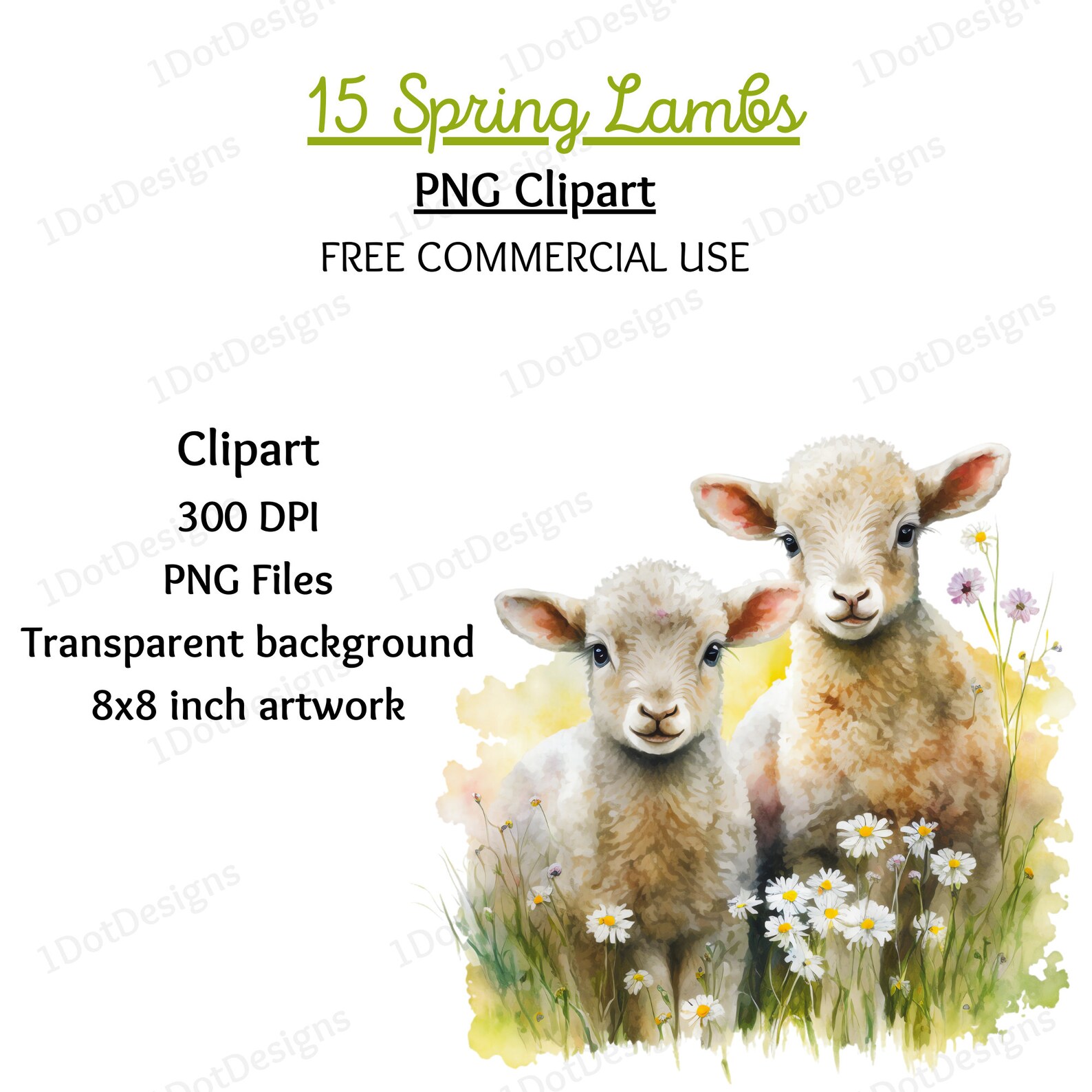 Spring Lamb Clipart Bundle, Sheep PNG, Watercolor Clipart, Floral Lamb ...