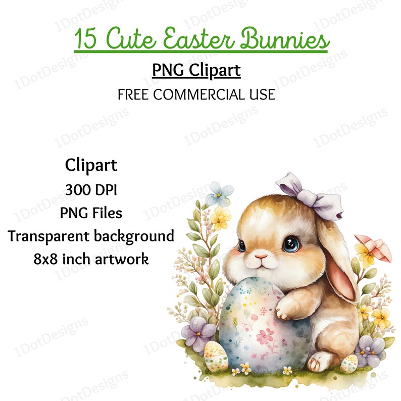 Pastel Bunnies Clipart Bundle, Easter PNG, Watercolor Clipart, Easter ...