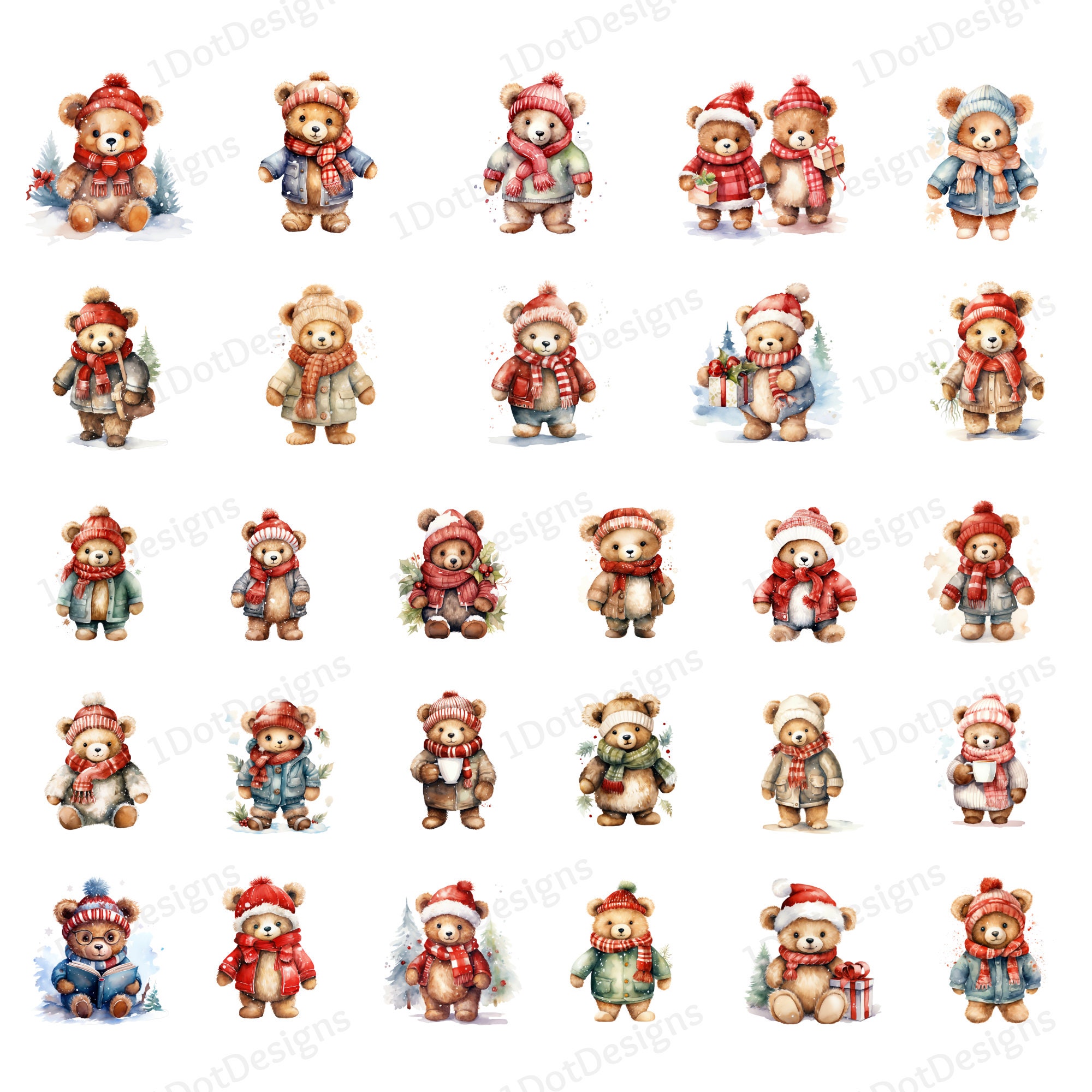 Christmas Teddy Bear Clipart Bundle, Christmas PNG, Christmas Clipart ...