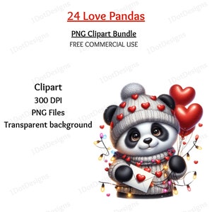 Valentines Panda Clipart Bundle, Valentines Clipart, Panda Png ...