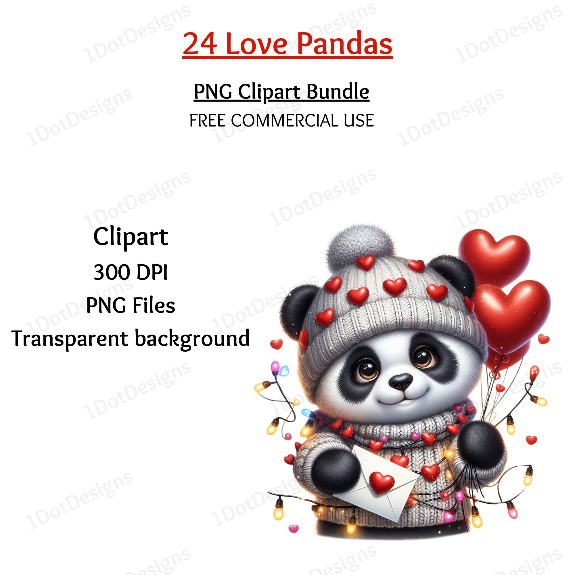 Valentines Panda Clipart Bundle, Valentines Clipart, Panda Png ...
