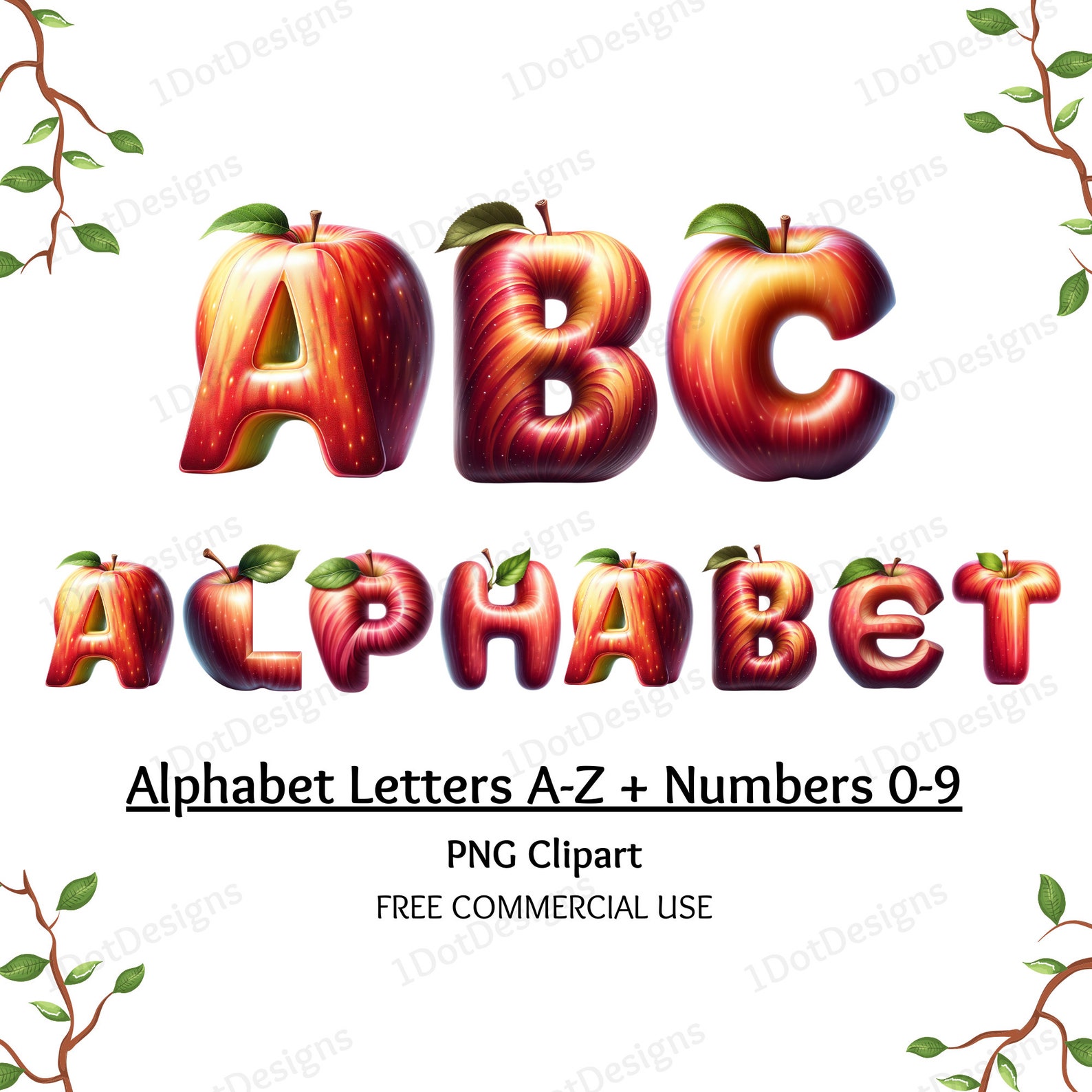 36 Apple Alphabet Clipart Bundle, Apple PNG, Letters Clipart, Fancy ...