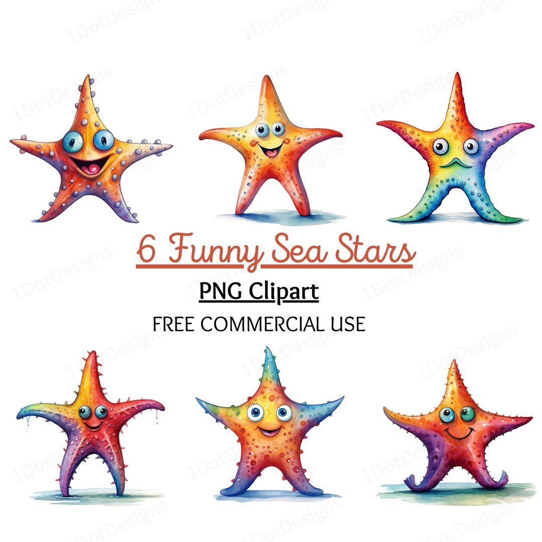 Funny Sea Stars Clipart Bundle, Nursery PNG, Watercolor Clipart ...