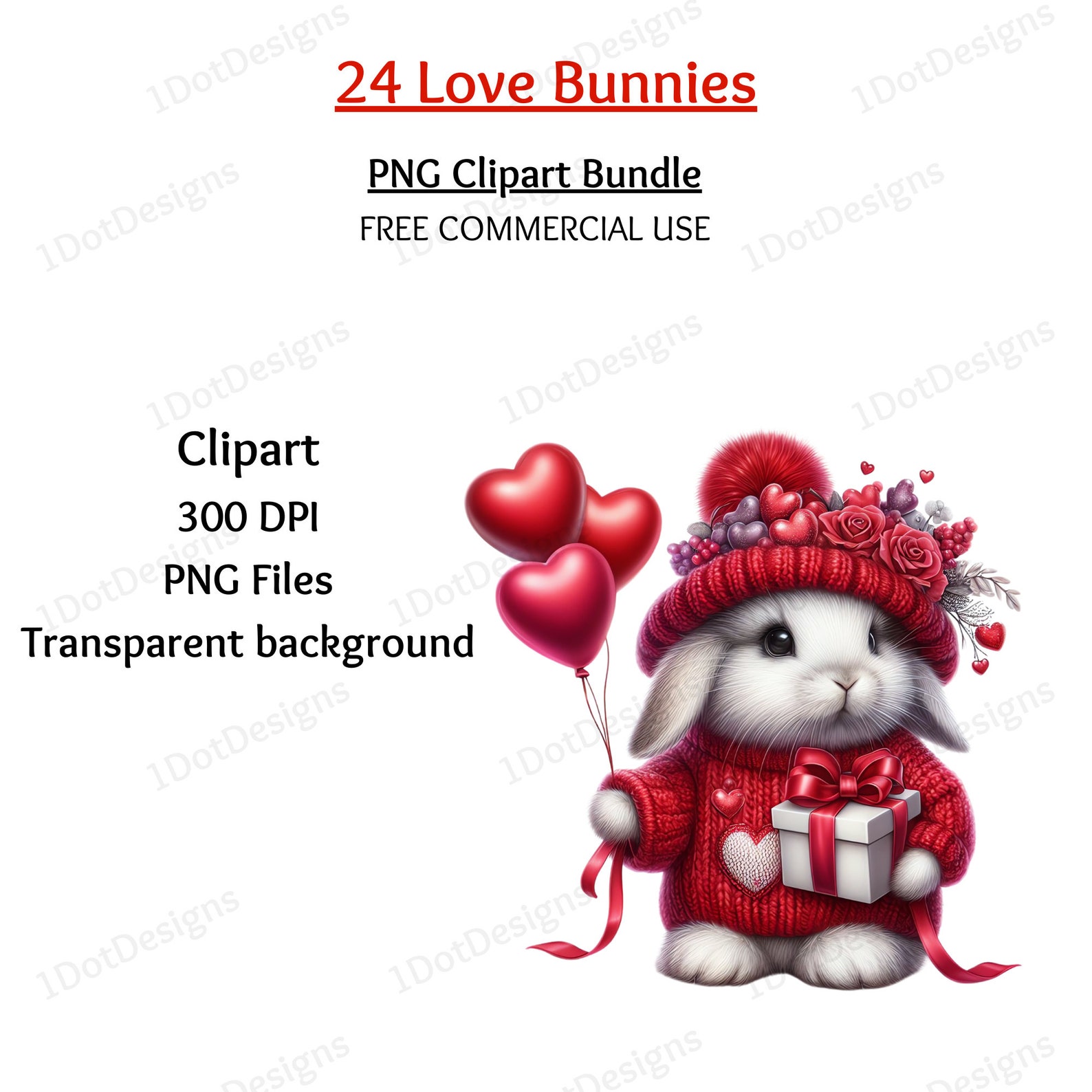 Valentine Bunny Clipart Bundle, Valentines Day Clipart, Love Clipart ...