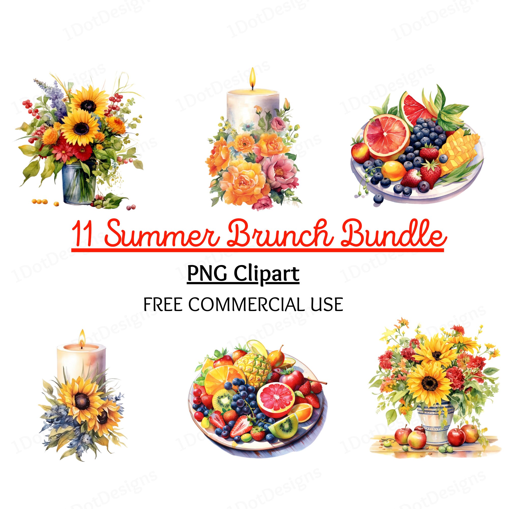 Summer Brunch Clipart Bundle, Summer PNG, Watercolor Clipart, Food ...