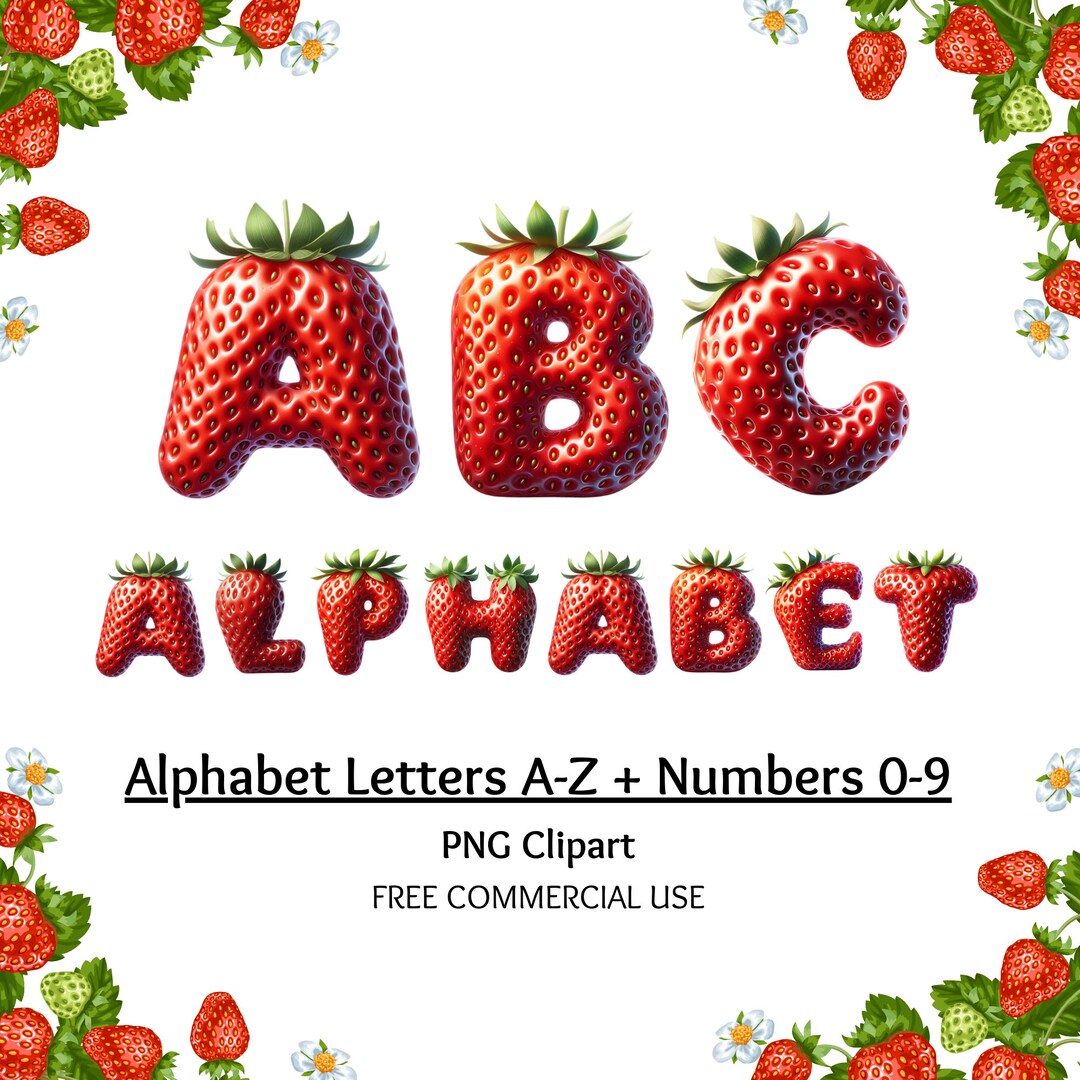 36 Strawberry Alphabet Clipart Bundle, Strawberry PNG, Letters Clipart ...