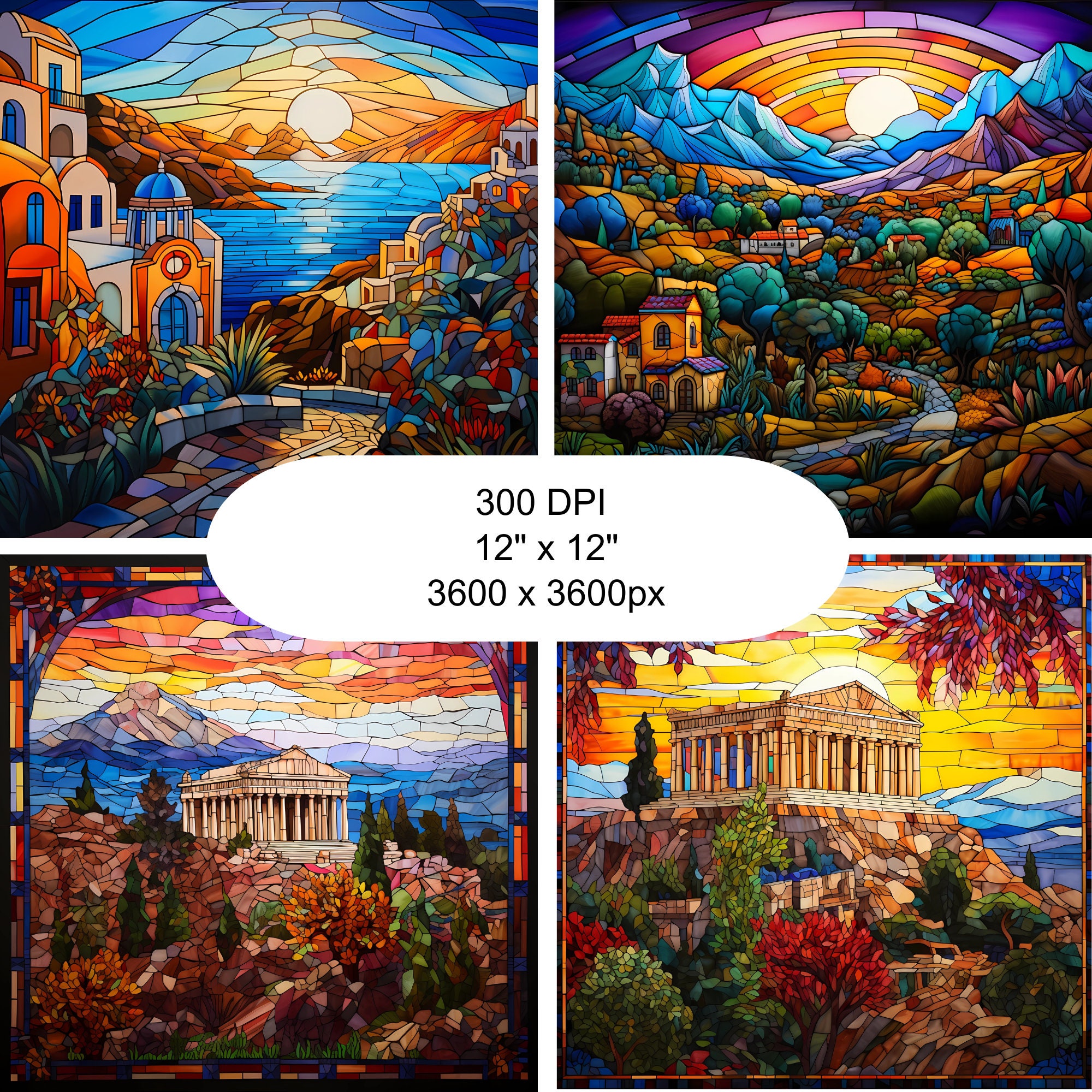 Stained Glass Greece Digital Paper, 20 High Quality Jpgs, Digital ...