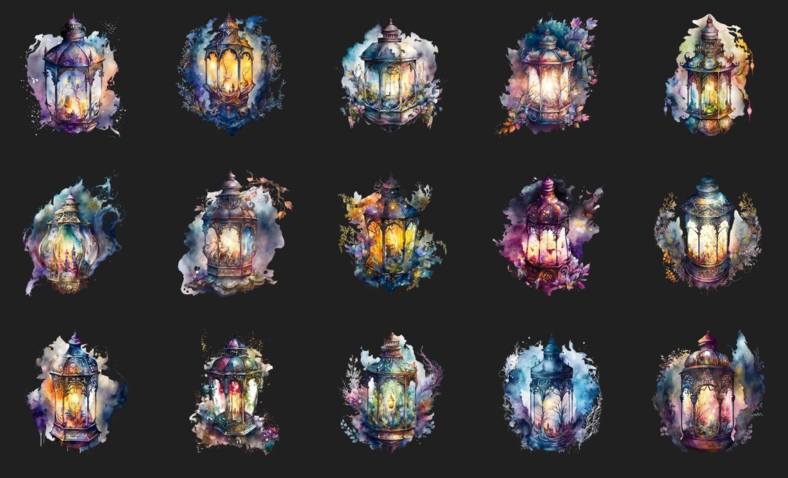 Fantasy Lantern Clipart Bundle Lantern PNG Watercolor - Etsy