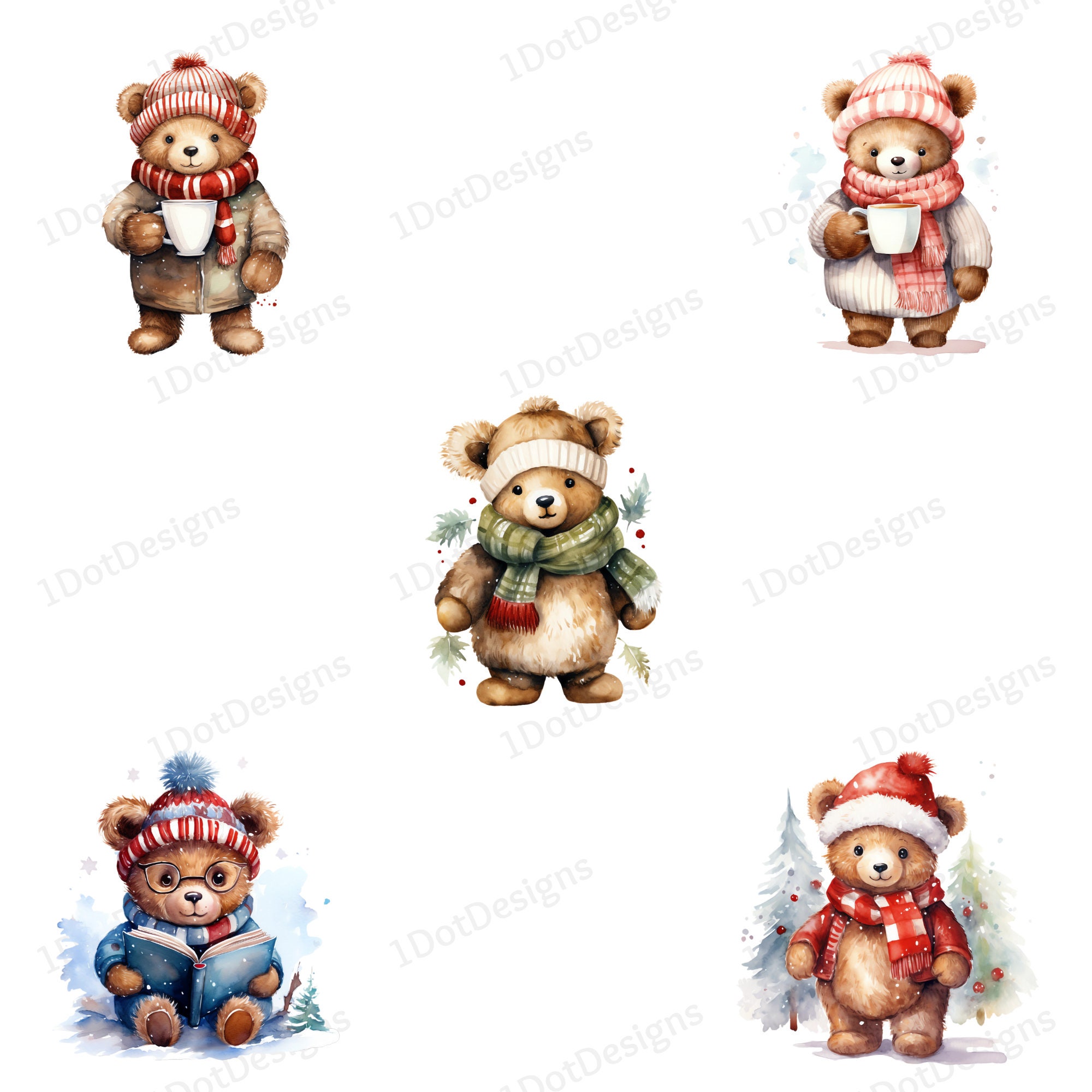 Christmas Teddy Bear Clipart Bundle, Christmas PNG, Christmas Clipart ...