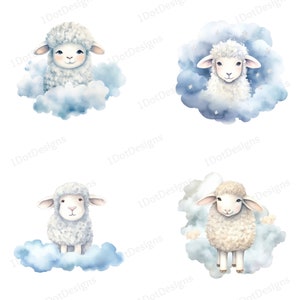 Cute Baby Sheep Clipart Bundle, Sheep PNG, Watercolor Clipart, Sheep Wall Art, Nursery Clipart ...