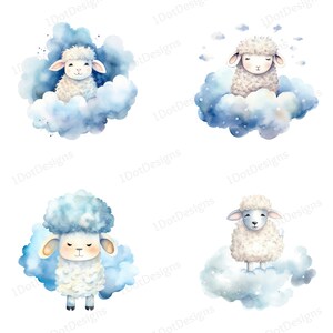 Cute Baby Sheep Clipart Bundle, Sheep PNG, Watercolor Clipart, Sheep Wall Art, Nursery Clipart ...