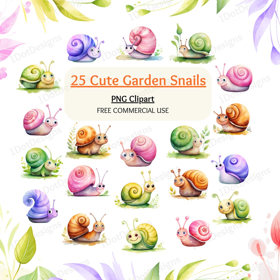 Cute Garden Snail Clipart Bundle, Nursery PNG, Botanical Clipart ...