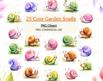 Cute Pink Snail Watercolor Clipart Bundle, Nursery PNG (digital ...