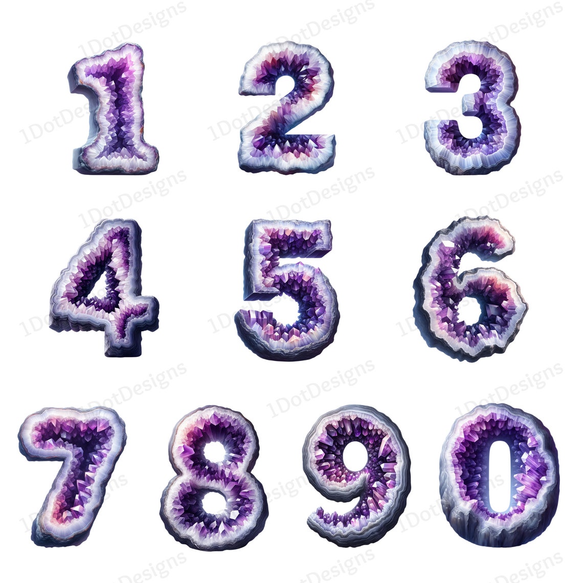 Amethyst Geode Alphabet Clipart Bundle, Watercolor PNG (digital ...