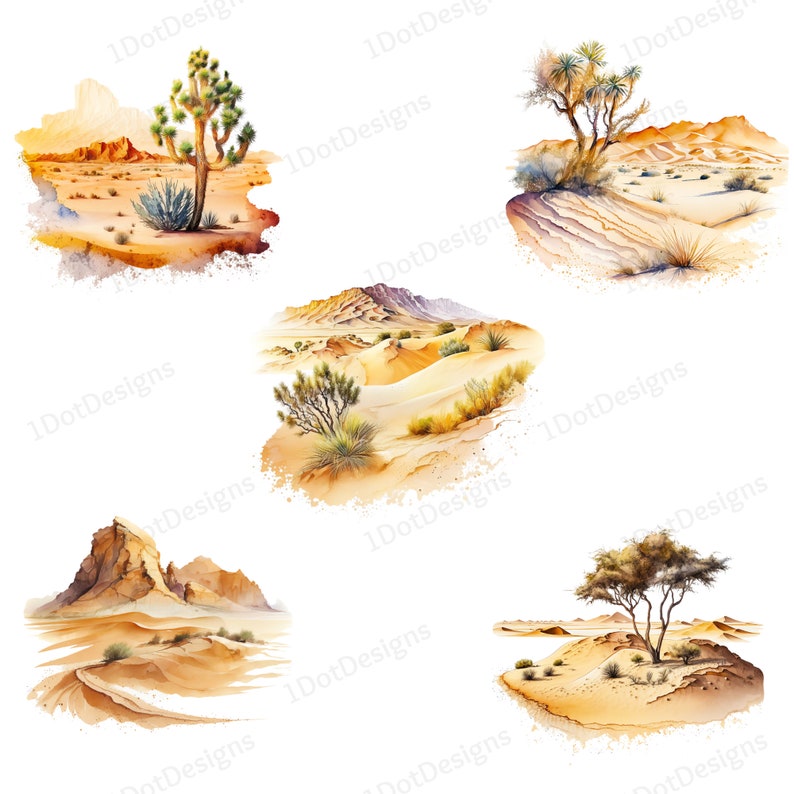 Sandy Desert Clipart Bundle, Desert PNG, Watercolor Clipart, Landscape ...