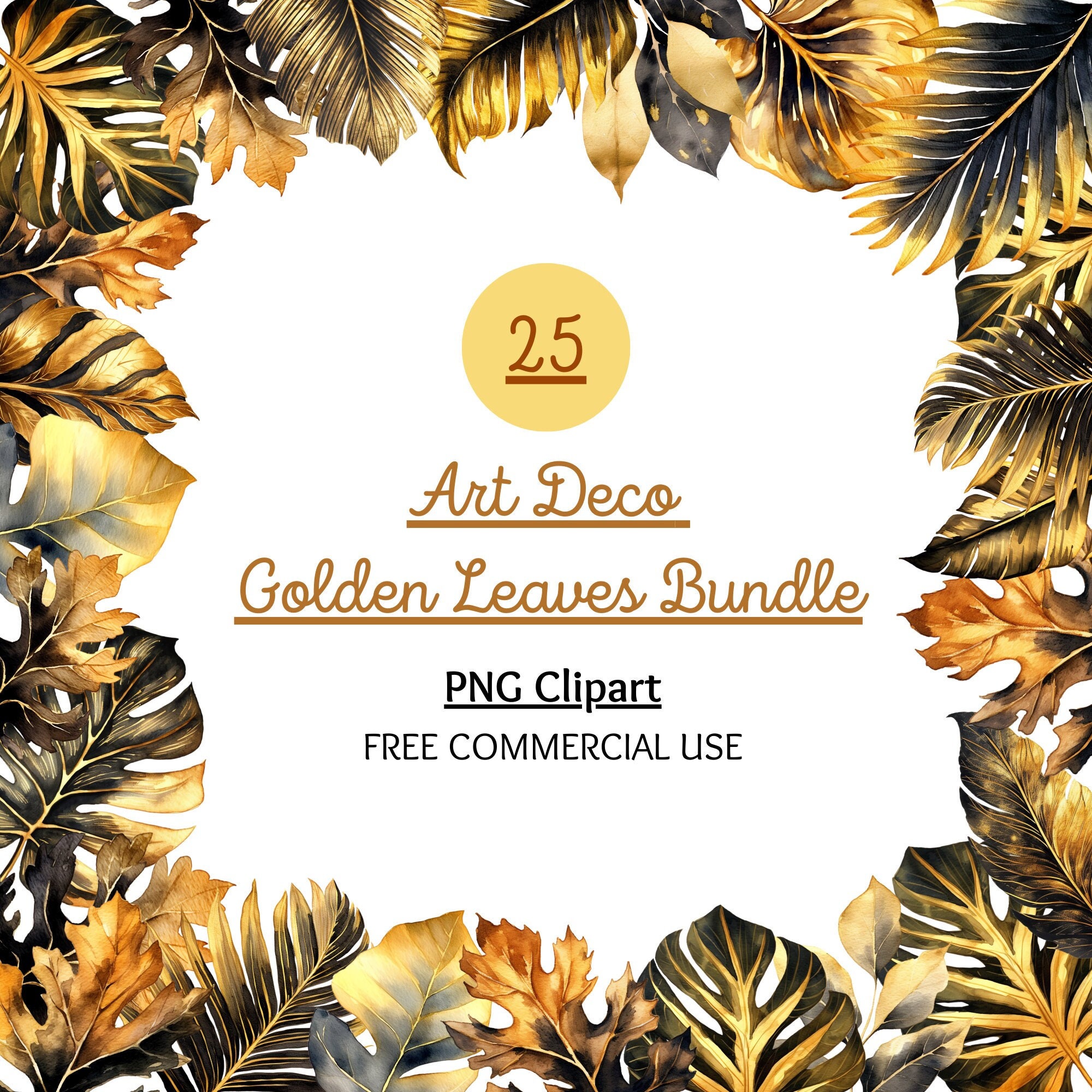 Art Deco Golden Leaves Clipart Bundle Leaf PNG Art Deco - Etsy