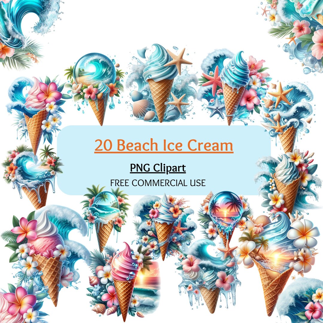 Beach Ice Cream Clipart Bundle, Summer PNG, Travel Clipart, Ice Cream ...