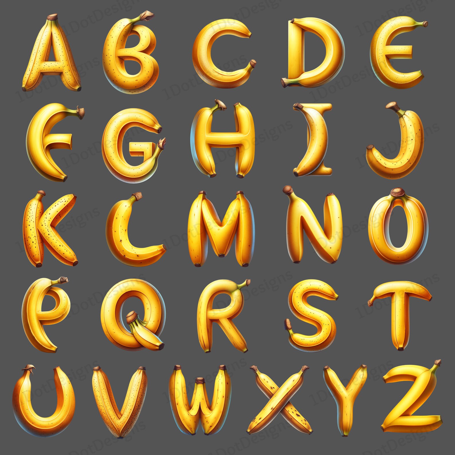 26 Banana Alphabet Clipart Bundle, Banana PNG, Letters Clipart, Fancy ...
