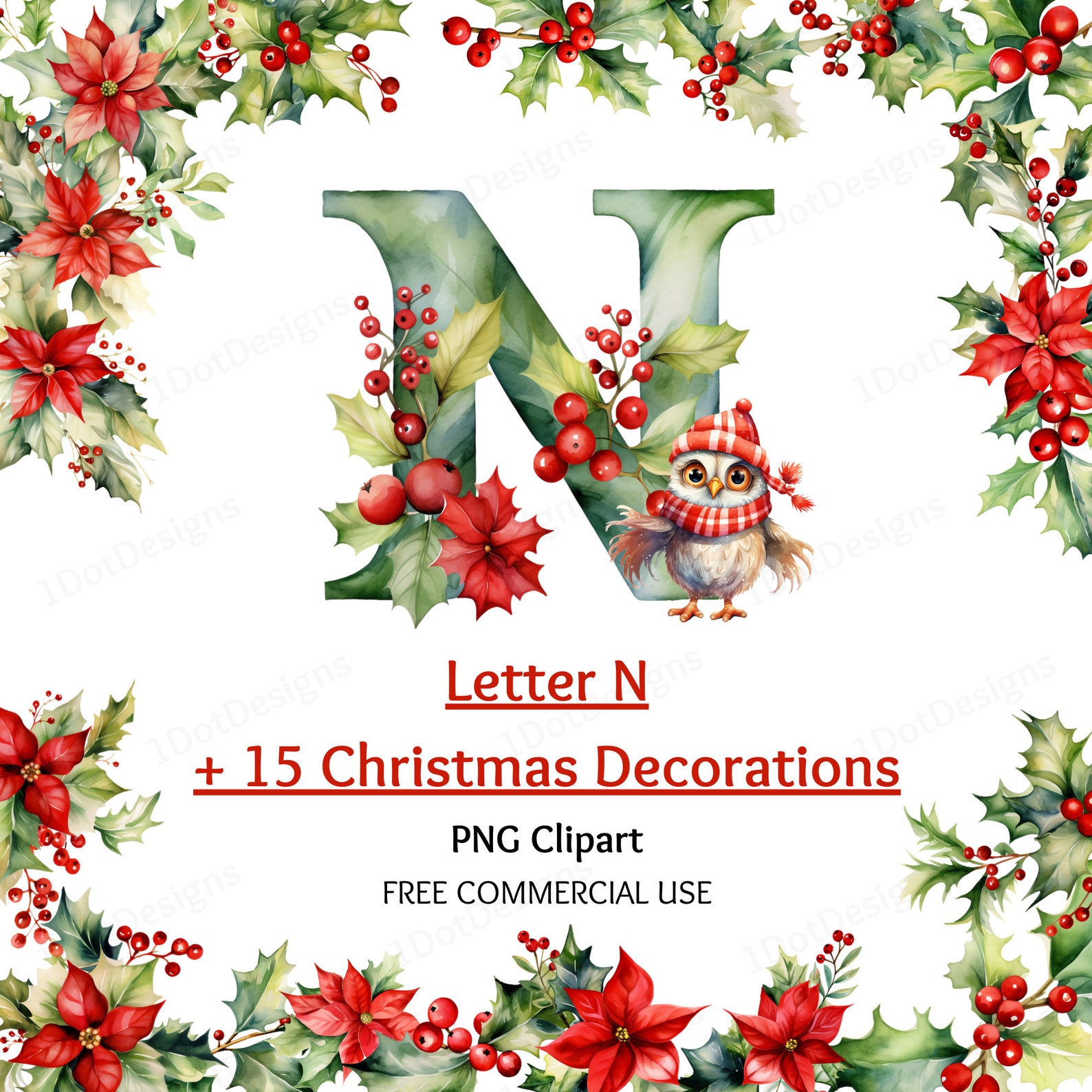 Christmas Letter N Clipart Bundle, Christmas PNG, Christmas Clipart ...