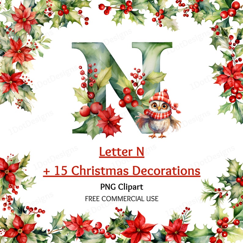 Christmas Letter N Clipart Bundle, Christmas PNG, Christmas Clipart ...