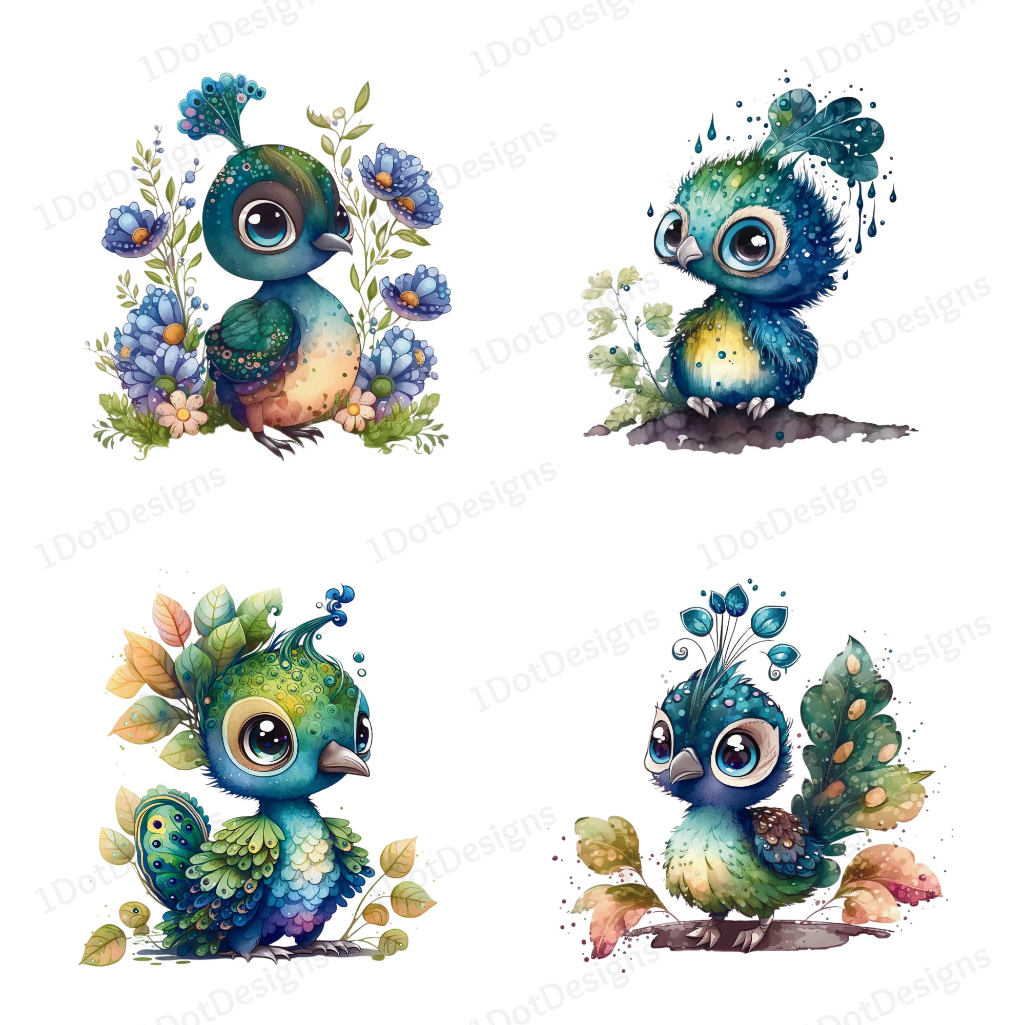 Cute Watercolor Baby Peacock Clipart Bundle (digital Download) - Etsy