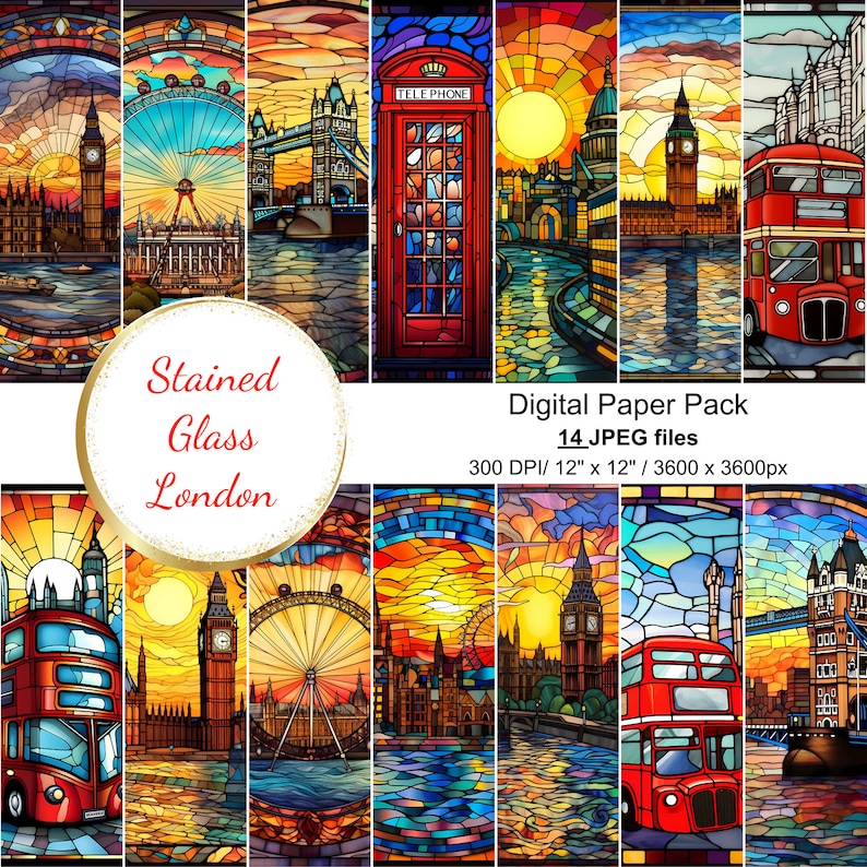 Stained Glass London Cityscape Digital Paper Pack (14 Jpgs) - Etsy UK