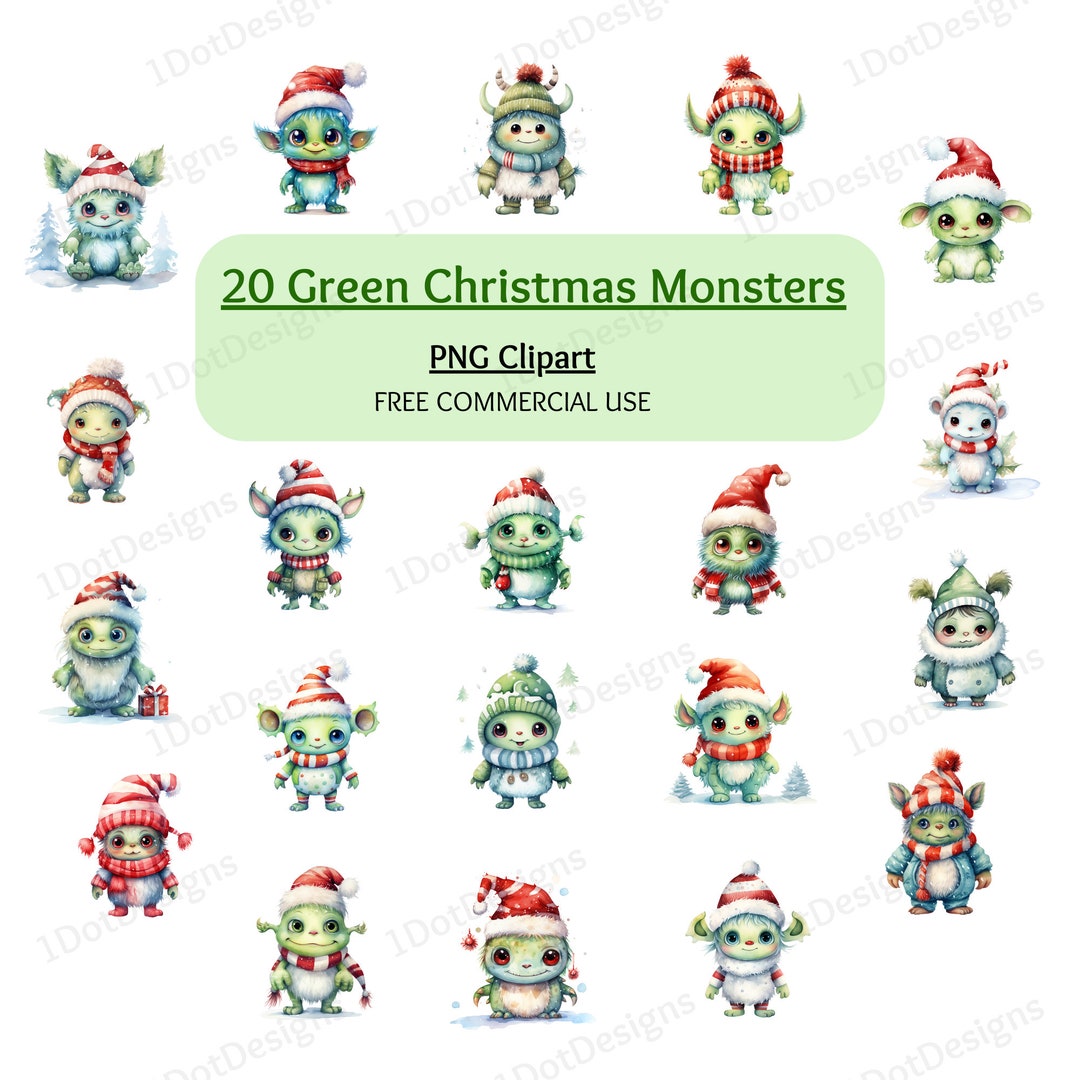 Green Christmas Monsters Clipart Bundle Christmas PNG - Etsy