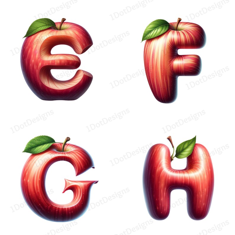 36 Apple Alphabet Clipart Bundle, Apple PNG, Letters Clipart, Fancy ...