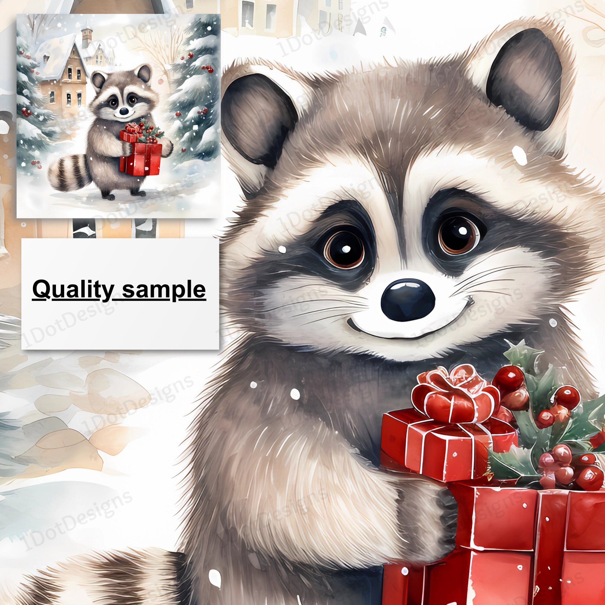 Christmas Raccoons Digital Paper, Festive Square Papers, Christmas ...